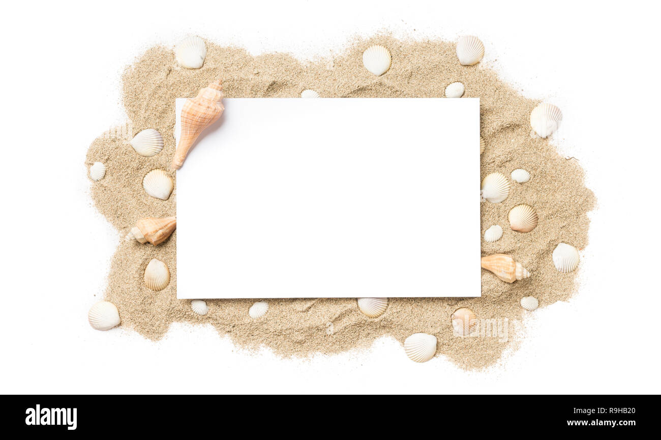 Summer sand and sea shells themed template design with copy space for ...