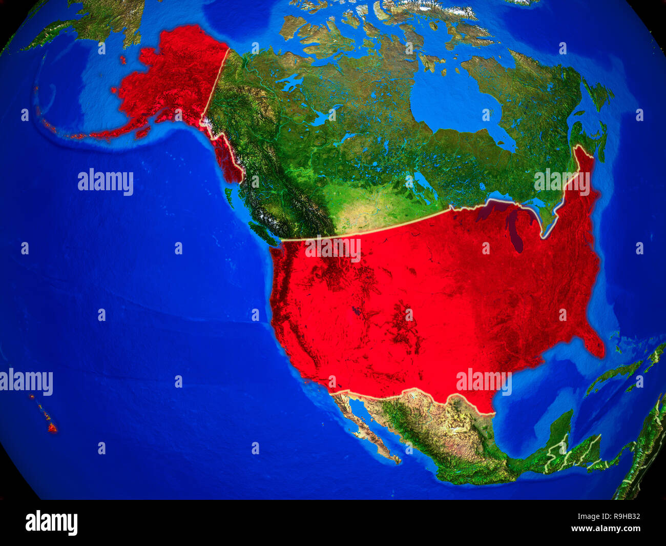 USA from space on model of planet Earth with country borders and very ...