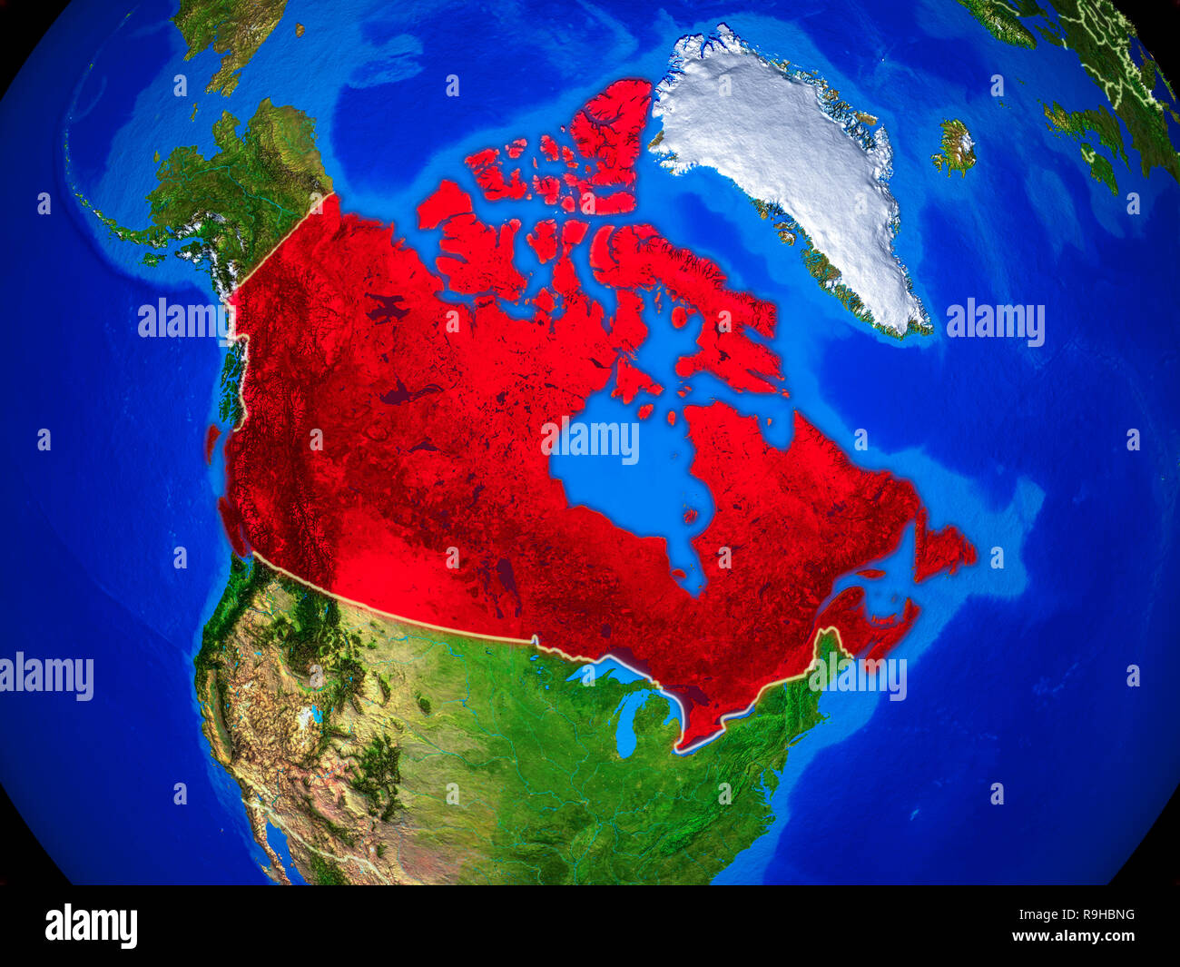 Canada from space on model of planet Earth with country borders and ...