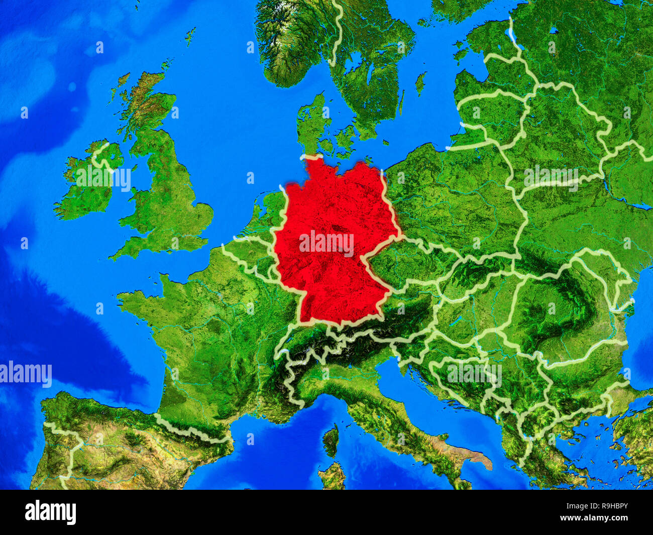 Germany from space on model of planet Earth with country borders and ...