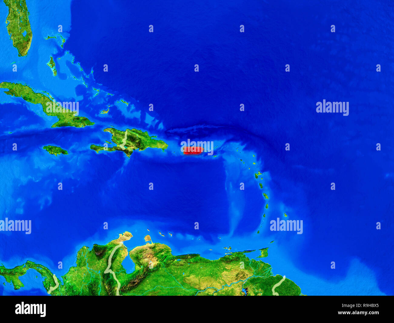 Puerto Rico from space on model of planet Earth with country borders ...