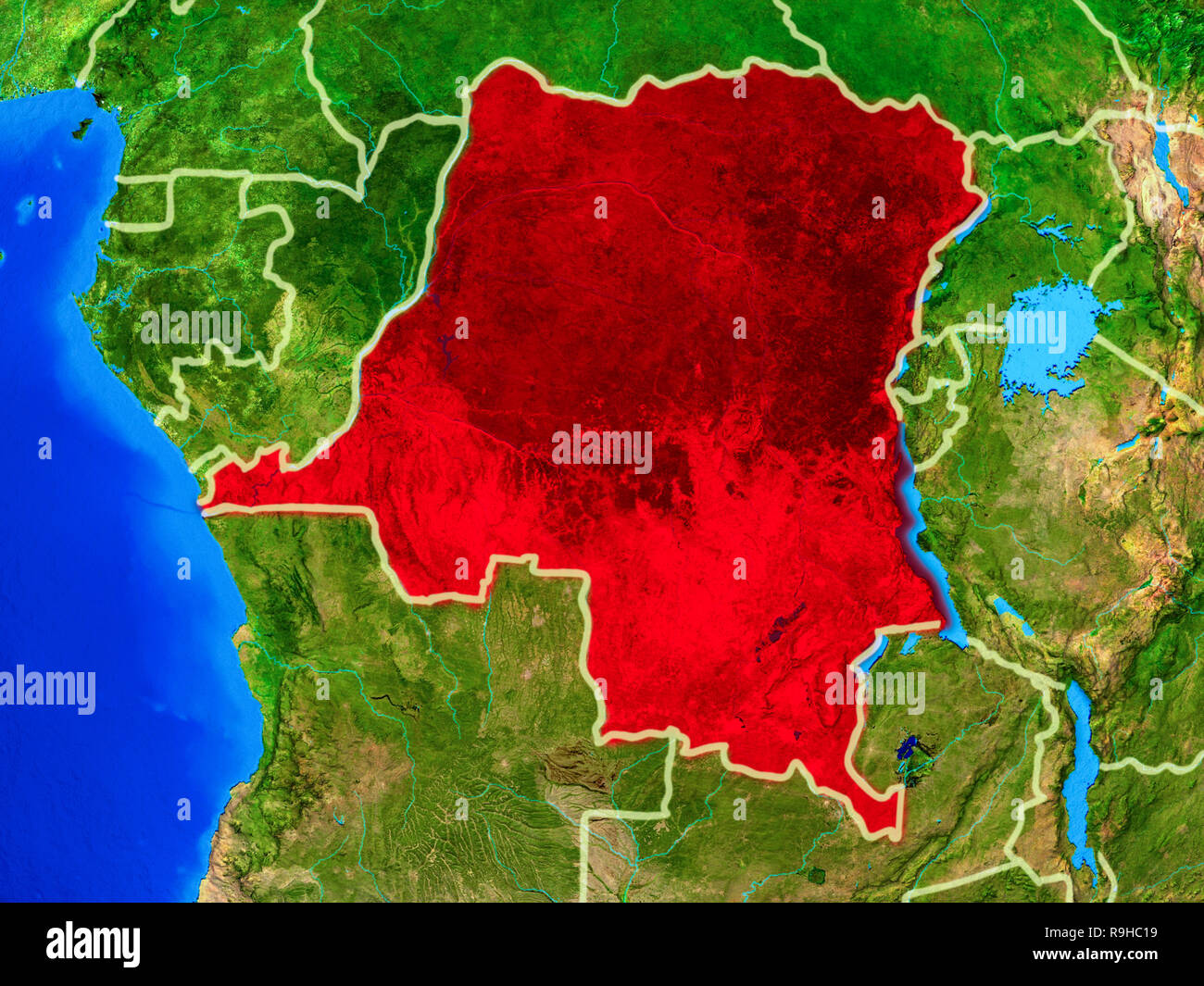 Dem Rep of Congo from space on model of planet Earth with country ...