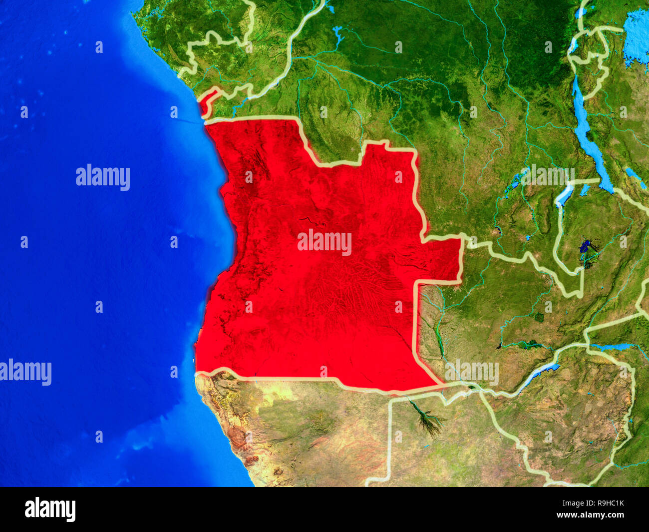 Angola from space on model of planet Earth with country borders and ...