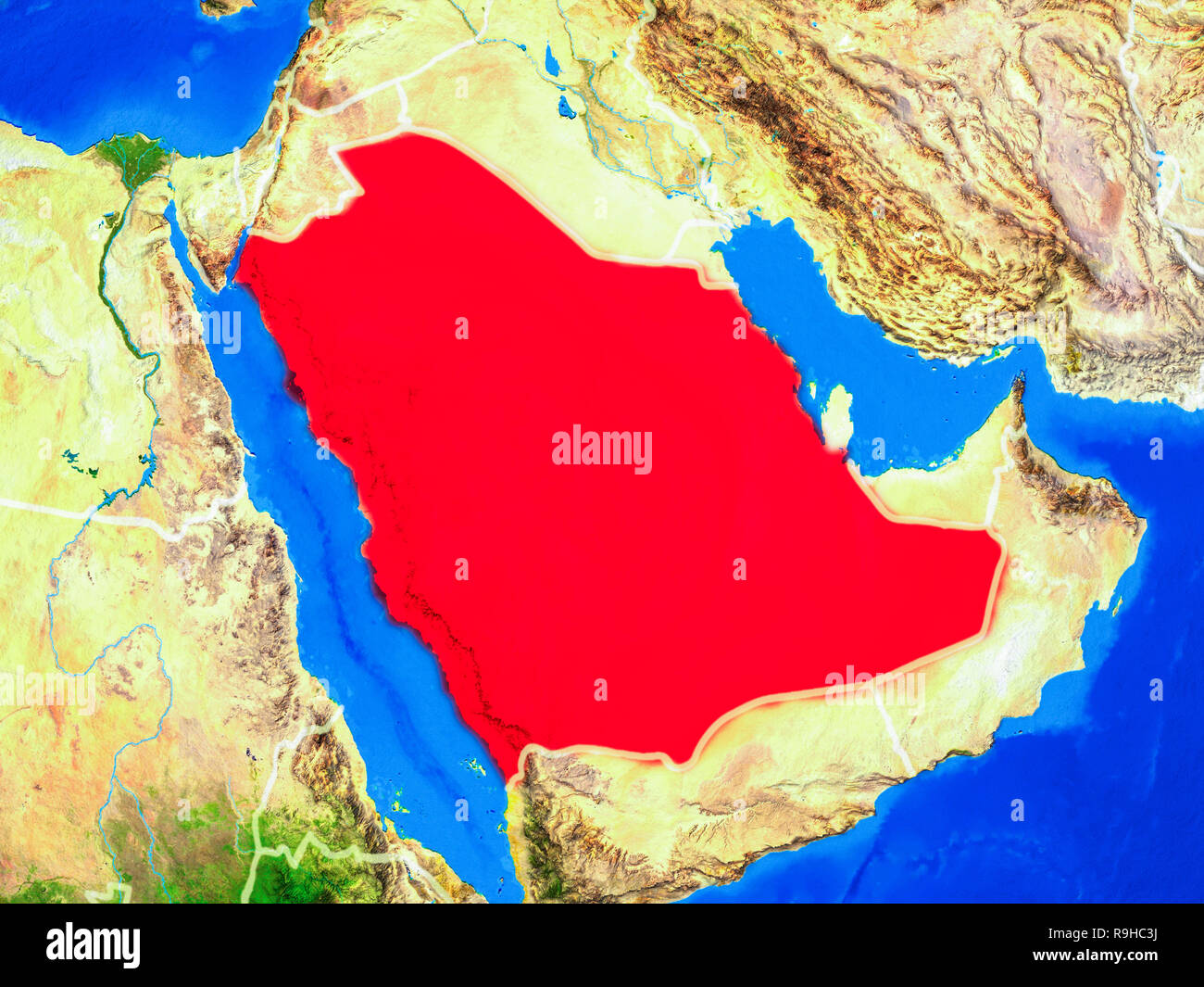 Saudi Arabia from space on model of planet Earth with country borders ...