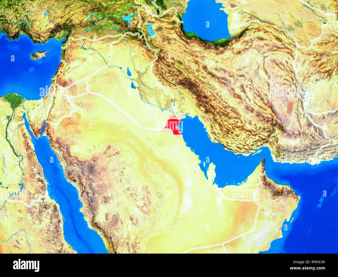 Kuwait from space on model of planet Earth with country borders and ...