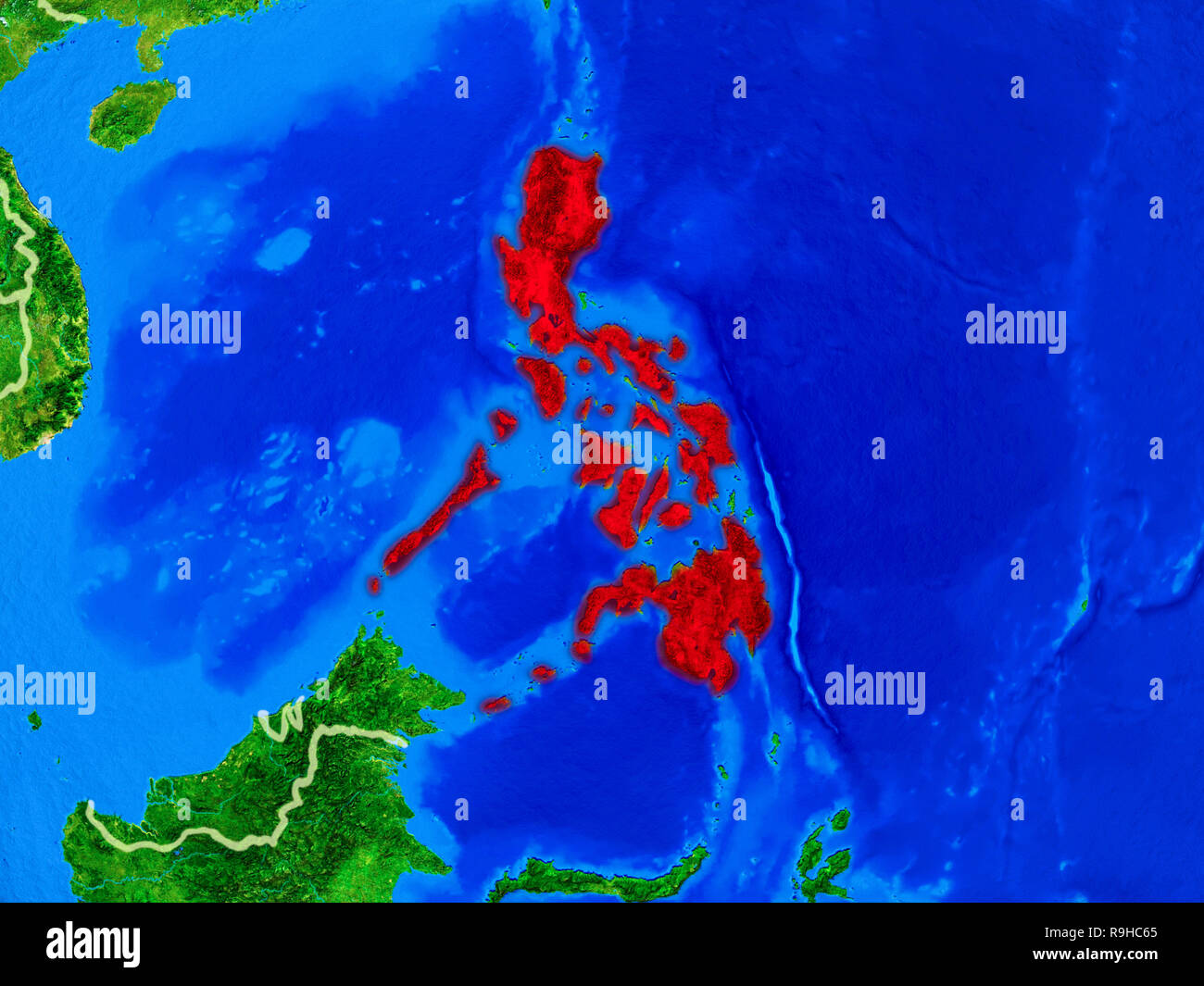 Philippines from space on model of planet Earth with country borders ...