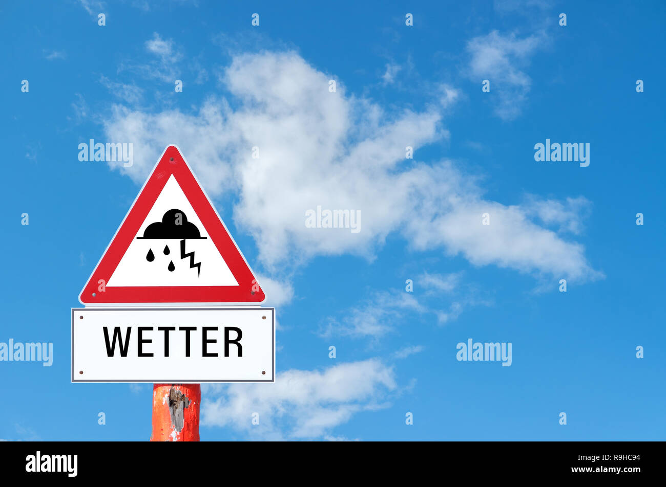 Warning sign WEATHER Stock Photo - Alamy