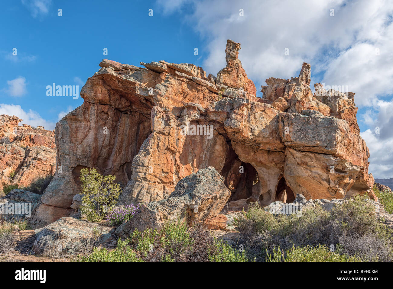 A rock formation, with caves, at the Stadsaal Caves in the Cederberg ...
