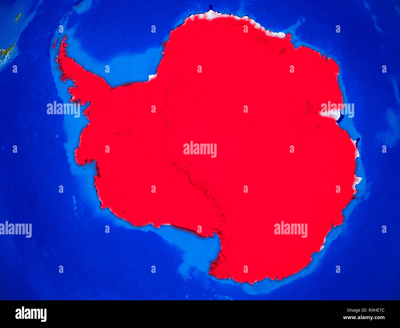 Antarctica from space on model of planet Earth with country borders and ...