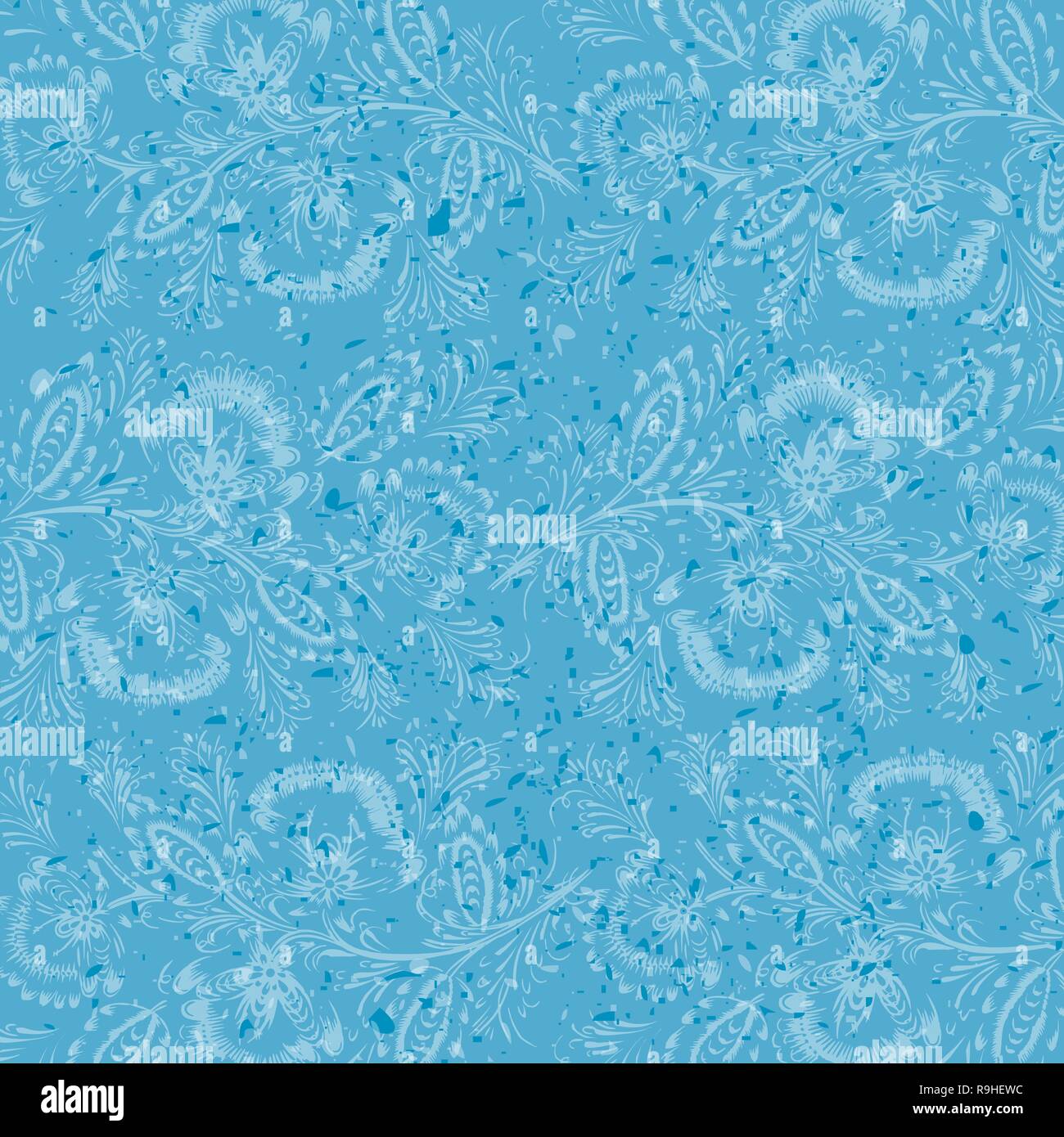 Blue distressed background decorated with floral frosty ornament ...