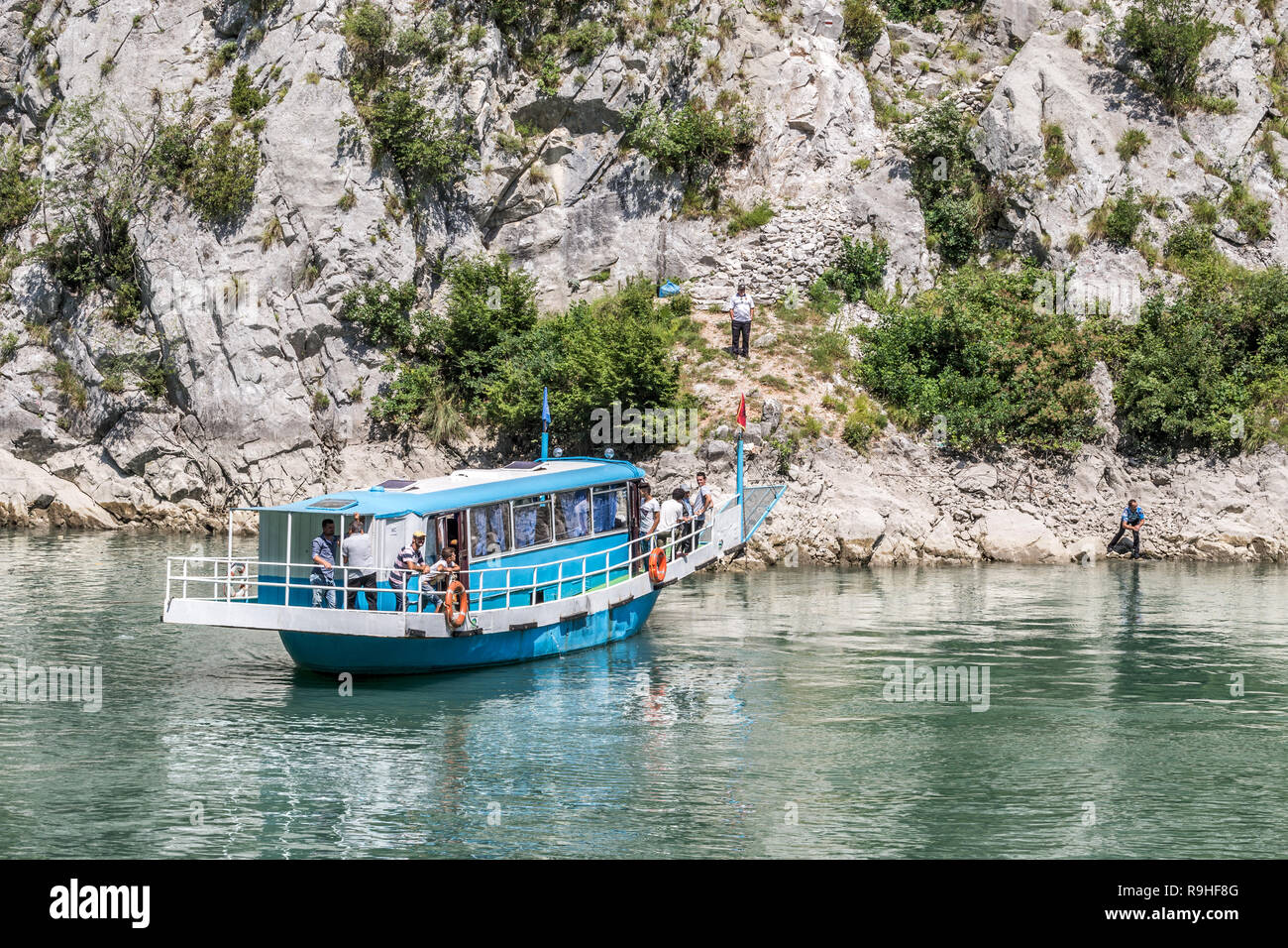 Passenger ferry landing Views from Lake Koman Ferry, Albania Stock ...