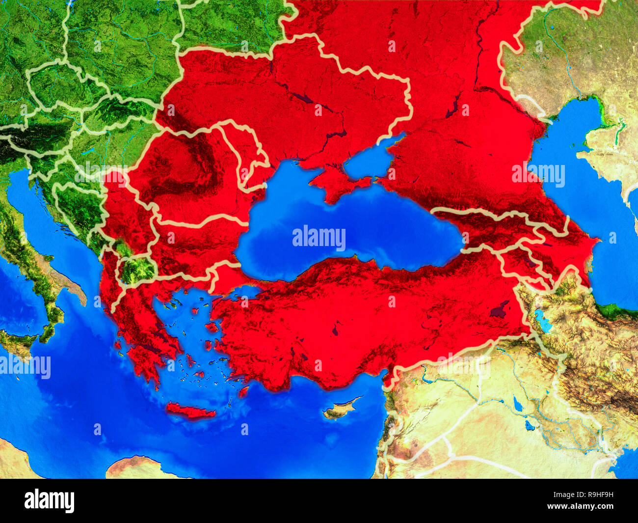 BSEC countries from space on model of planet Earth with country borders ...