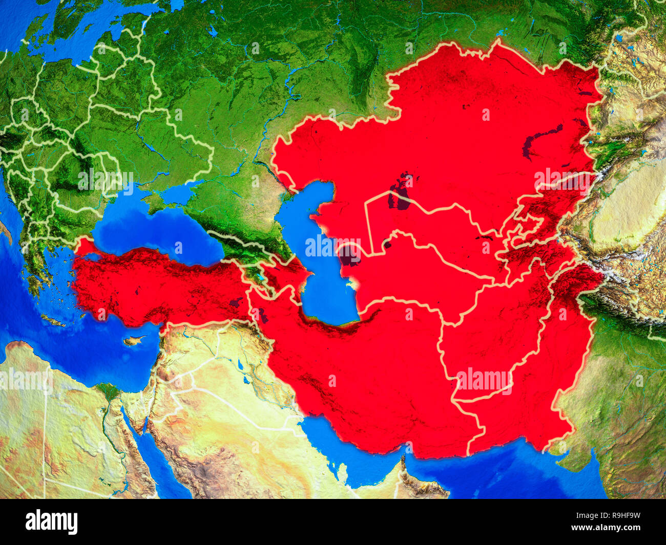 ECO member states from space on model of planet Earth with country ...