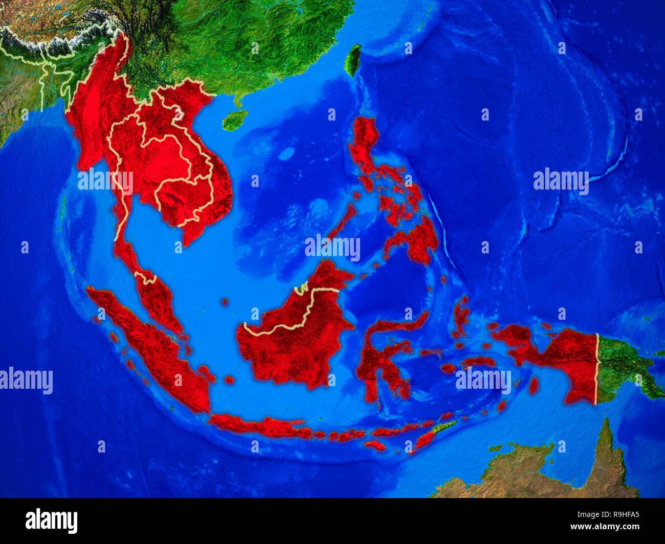 ASEAN memeber states from space on model of planet Earth with country ...