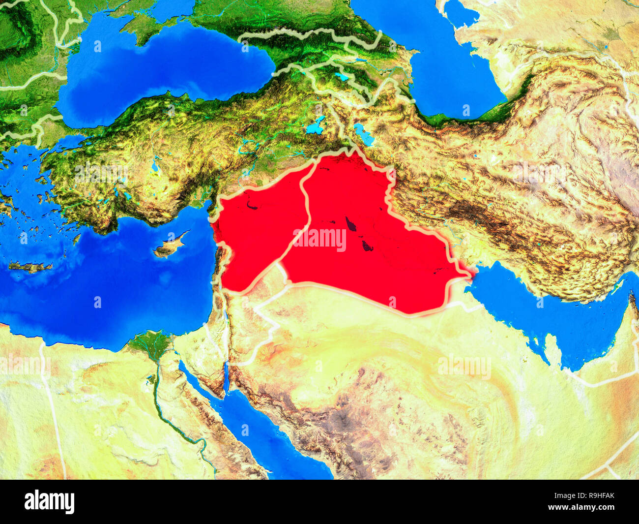 Islamic State from space on model of planet Earth with country borders ...