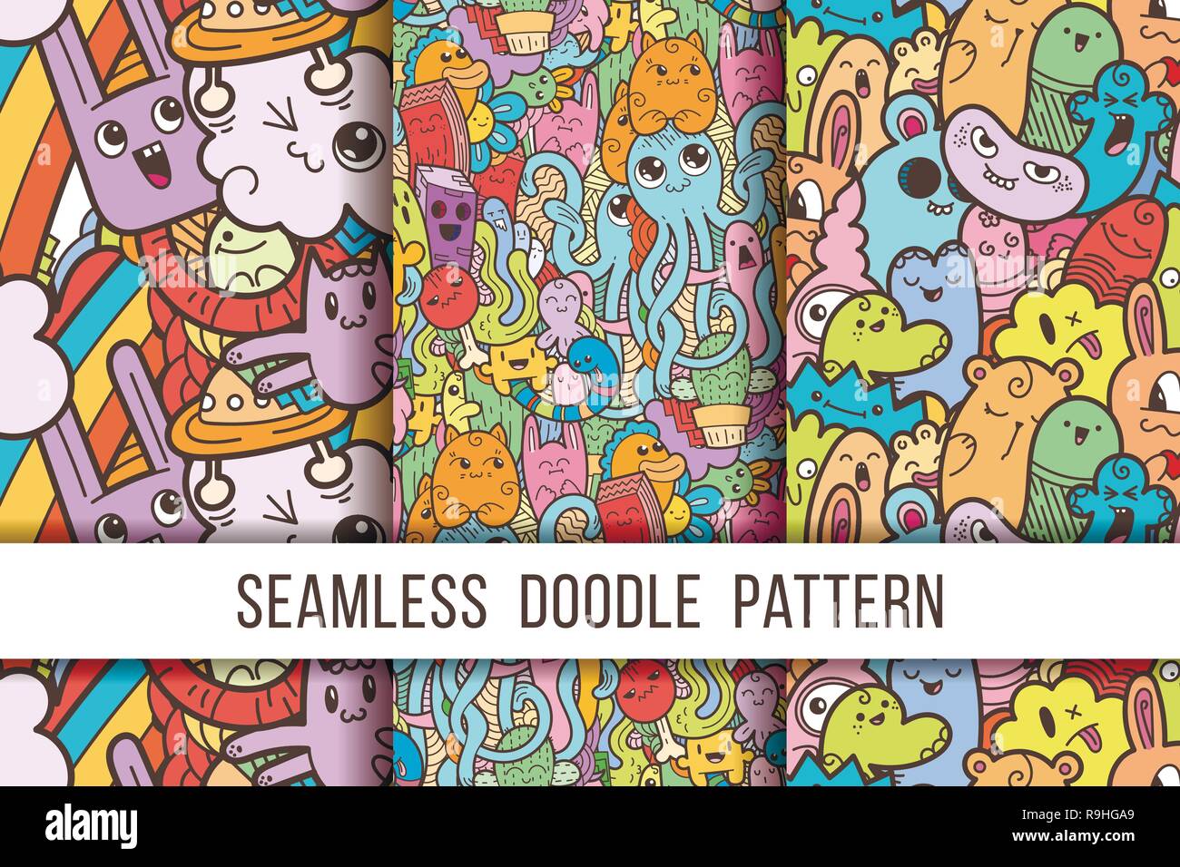 Collection of funny doodle monsters seamless pattern for prints ...