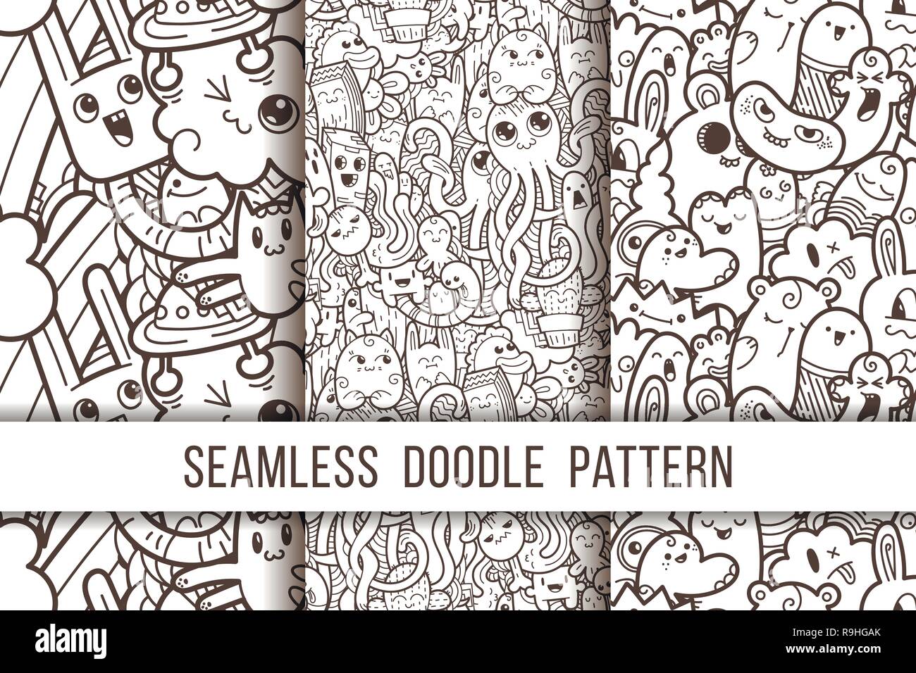 Collection of funny doodle monsters seamless pattern for prints ...