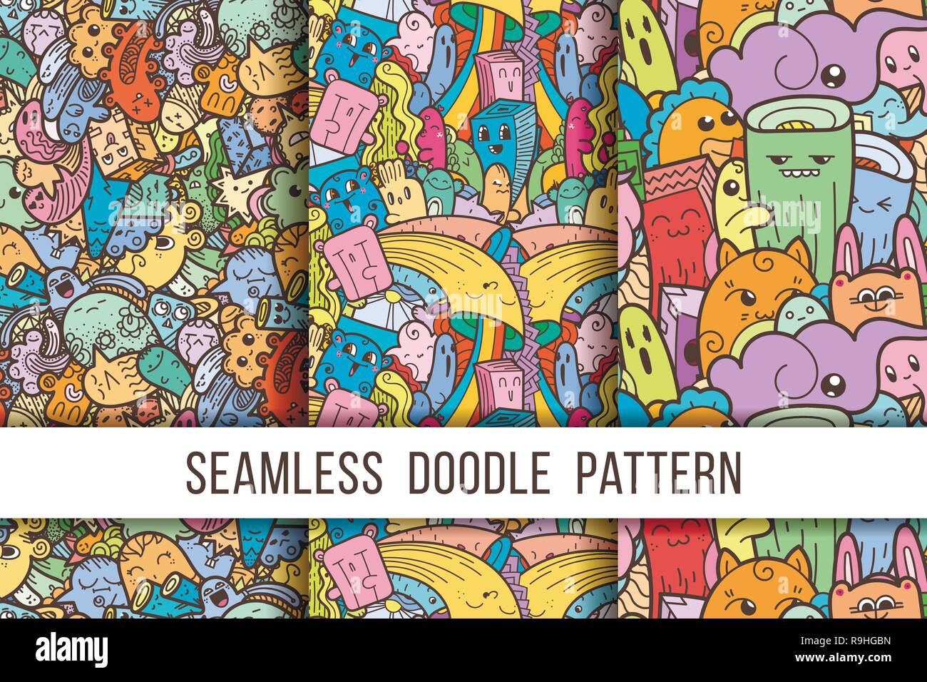 Collection of funny doodle monsters seamless pattern for prints ...