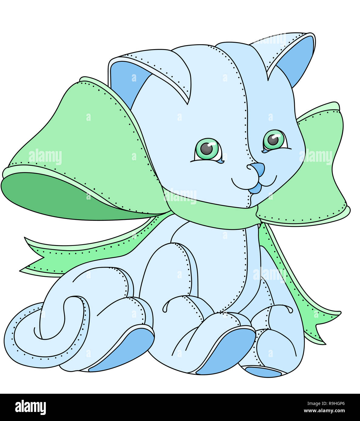 Illustration of a stuffed blue cat/kitten toy against a white ...