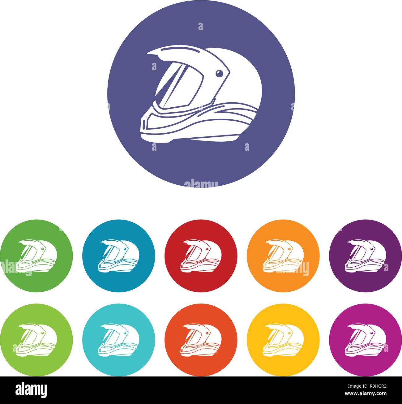 Motorcycle helmet racing icons set vector color Stock Vector Image ...