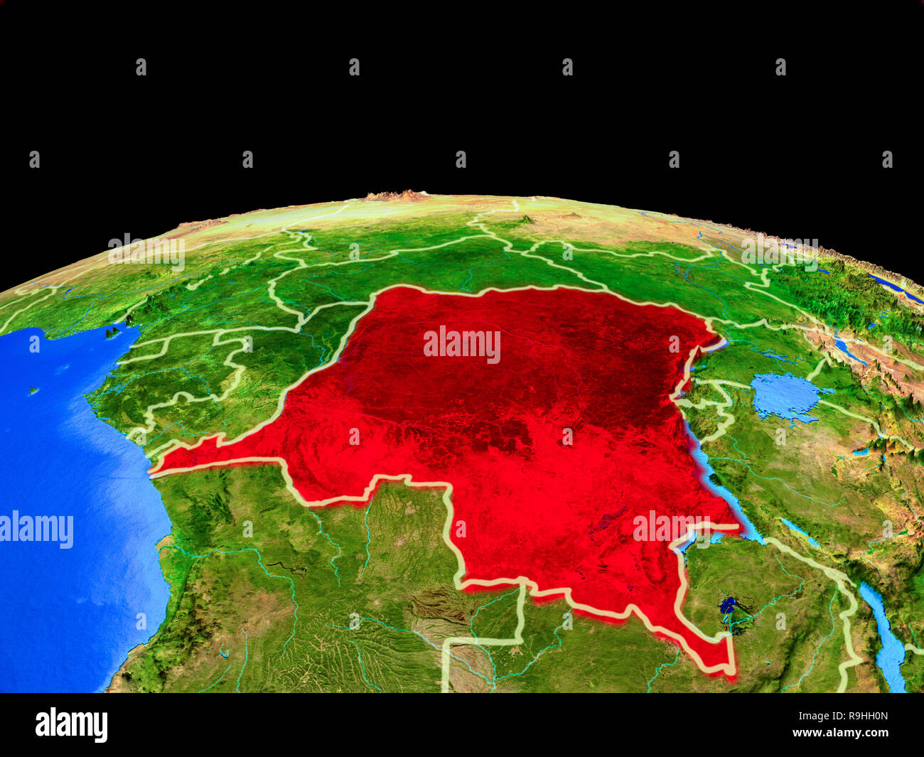 Dem Rep of Congo on model of planet Earth with country borders and very ...