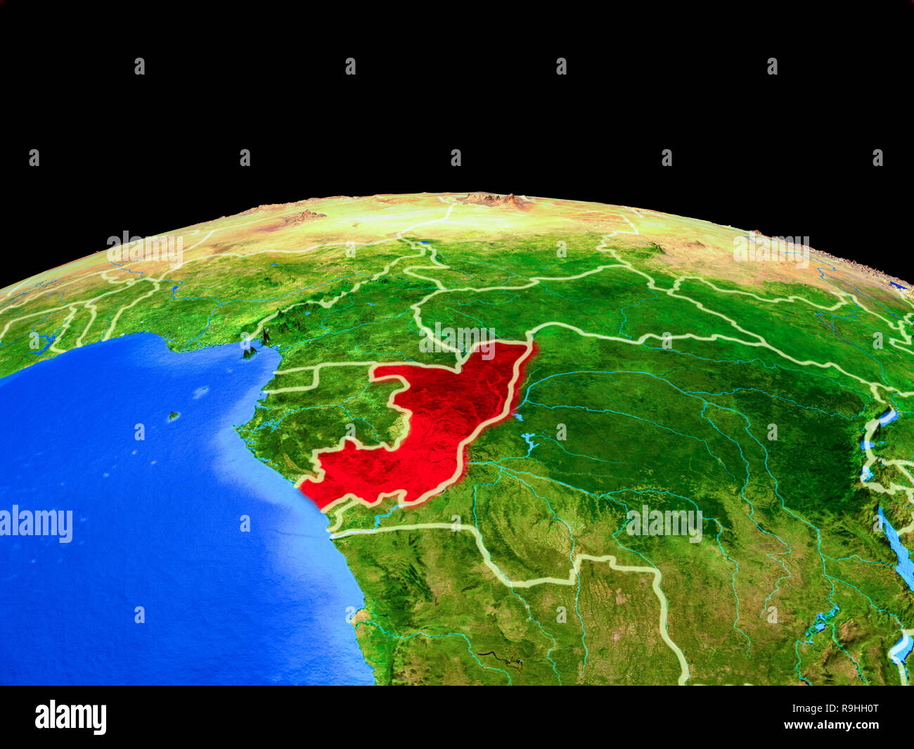 Congo on model of planet Earth with country borders and very detailed ...