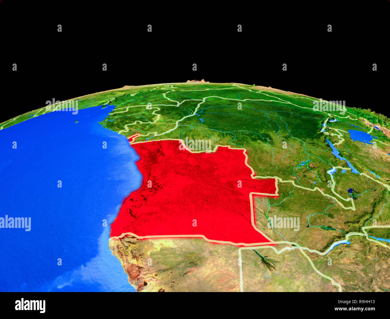 Angola on model of planet Earth with country borders and very detailed ...