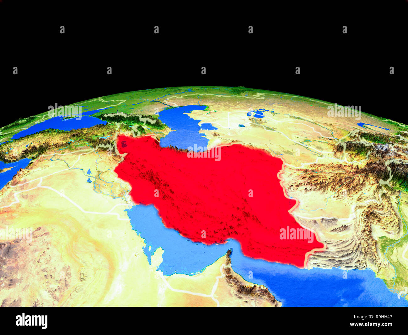 Iran on model of planet Earth with country borders and very detailed ...