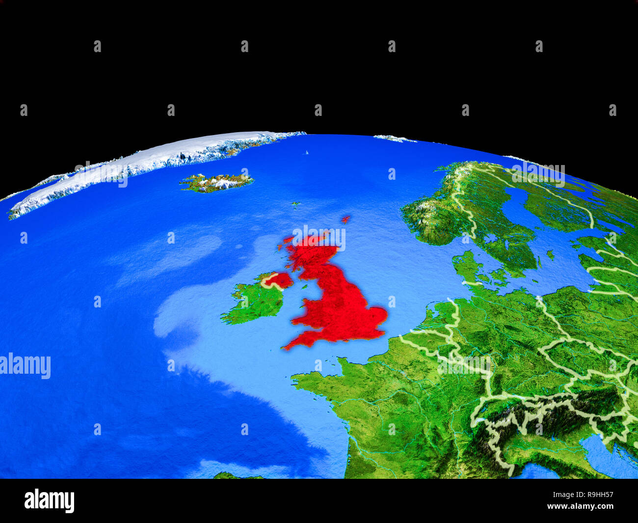 United Kingdom on model of planet Earth with country borders and very ...