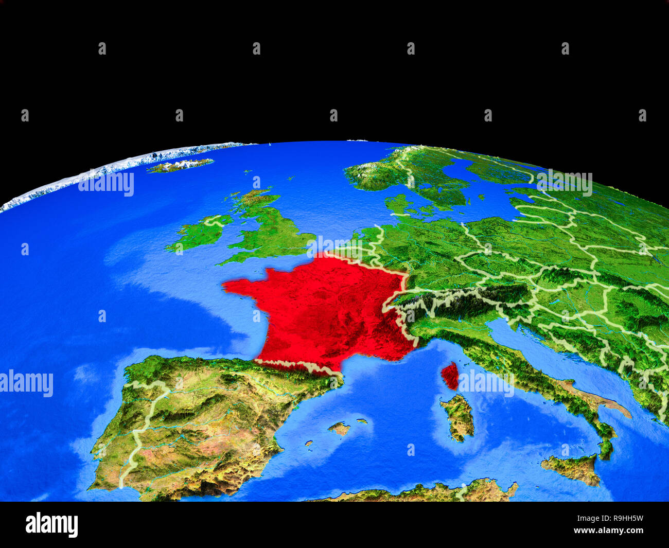 France on model of planet Earth with country borders and very detailed ...