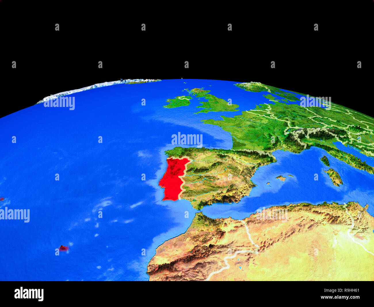 Portugal on model of planet Earth with country borders and very ...
