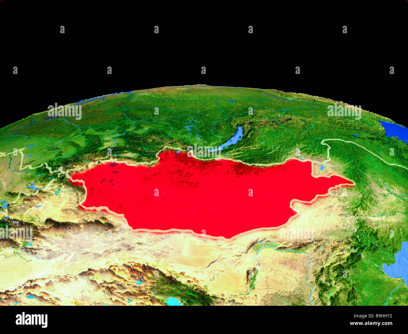 Mongolia on model of planet Earth with country borders and very ...