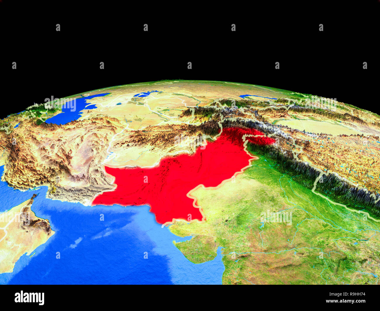 Pakistan on model of planet Earth with country borders and very ...