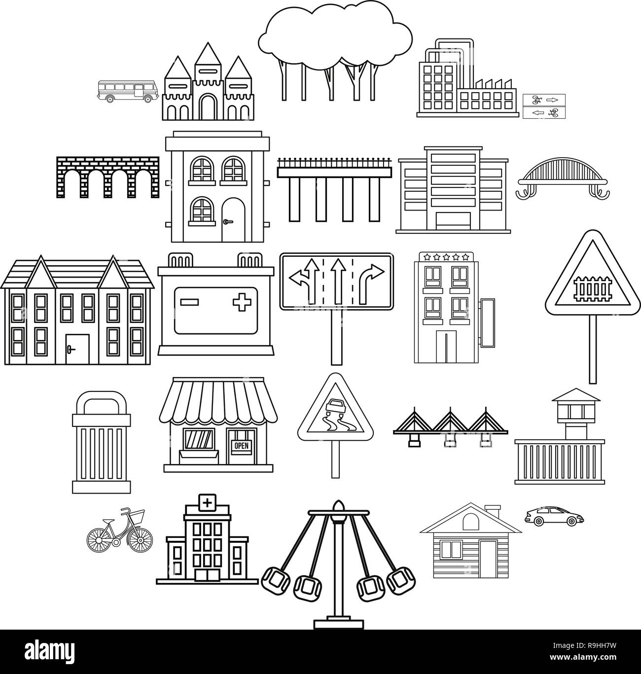 Modern architecture icons set, outline style Stock Vector Image & Art ...