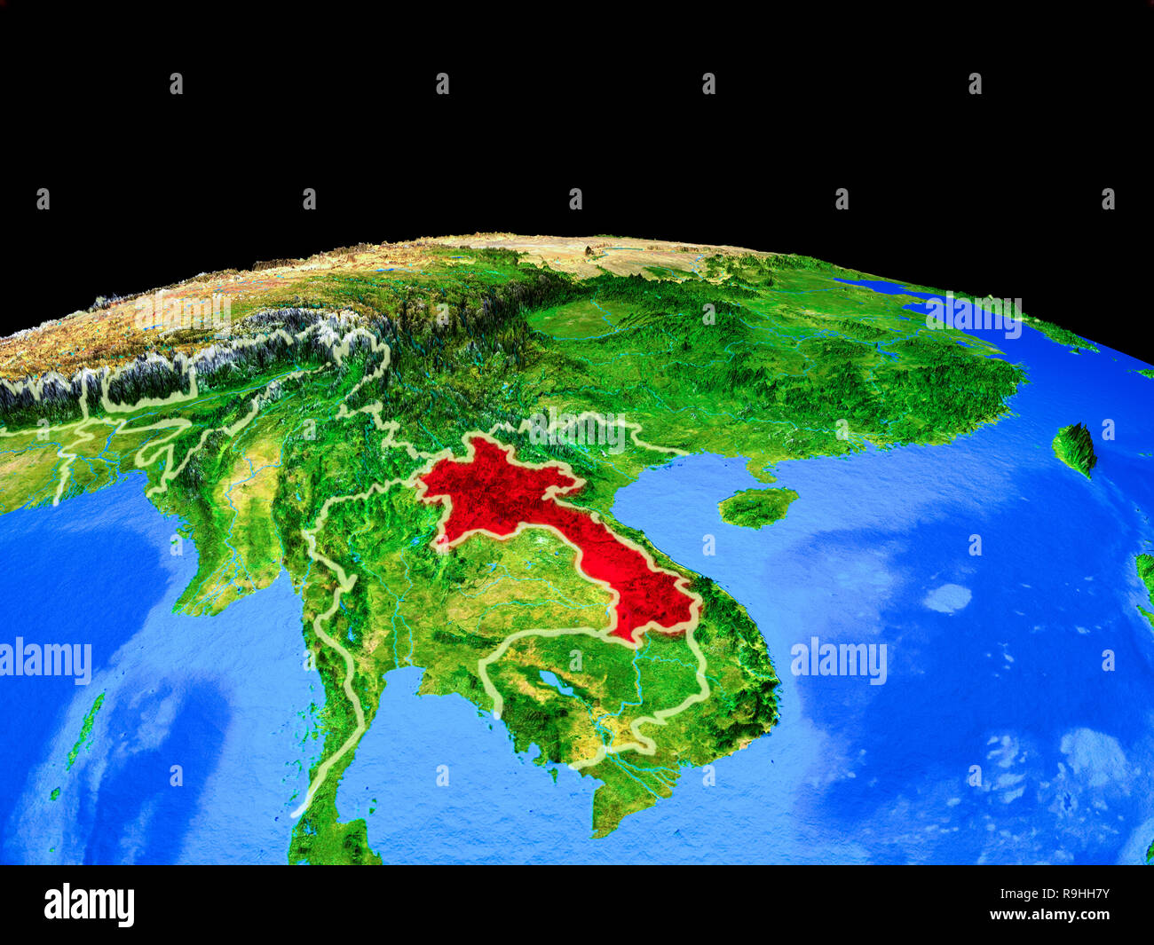 Laos on model of planet Earth with country borders and very detailed ...