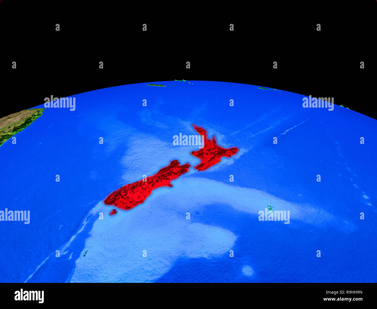 New Zealand on model of planet Earth with country borders and very ...