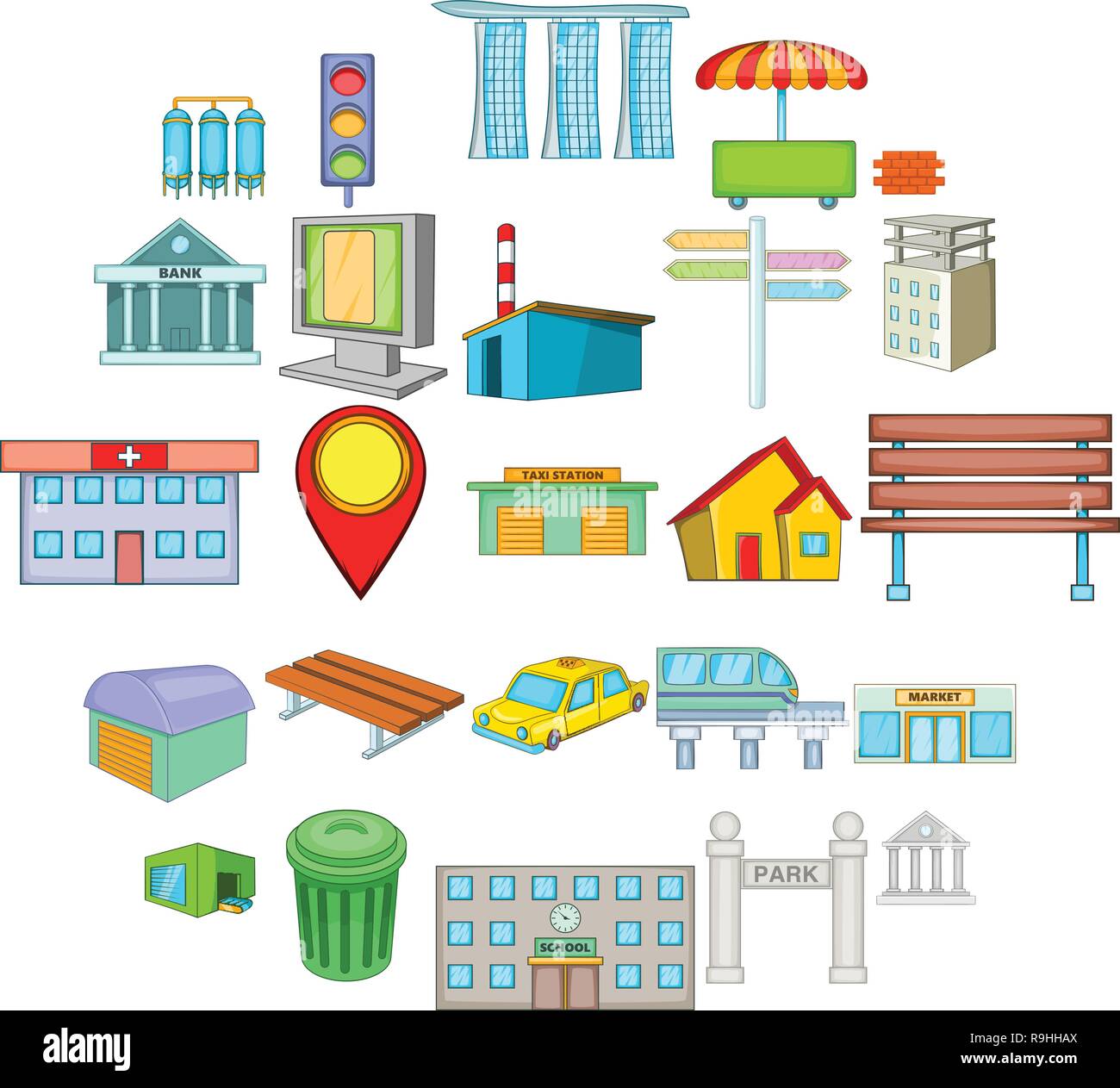 Beautiful city icons set, cartoon style Stock Vector Image & Art - Alamy