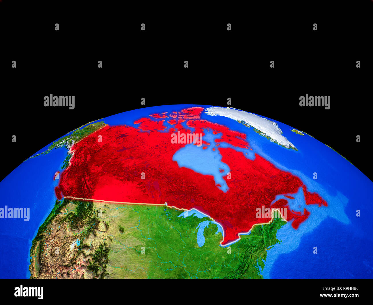 Canada on model of planet Earth with country borders and very detailed ...