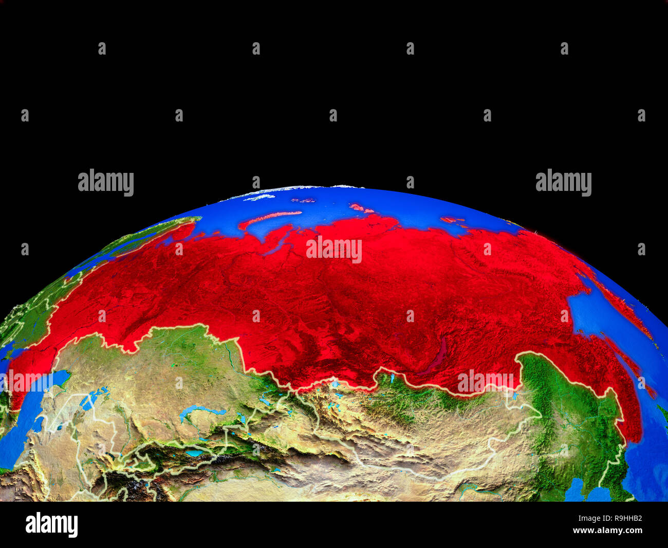Russia on model of planet Earth with country borders and very detailed ...