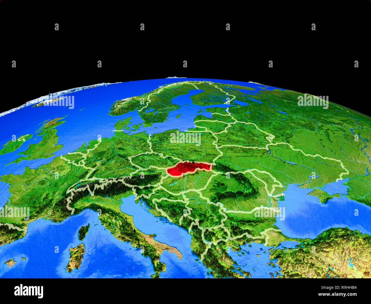 Slovakia on model of planet Earth with country borders and very ...