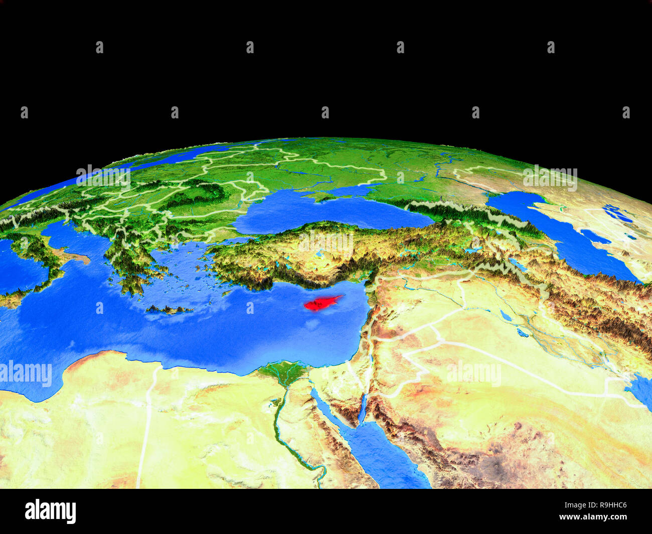 Cyprus on model of planet Earth with country borders and very detailed ...