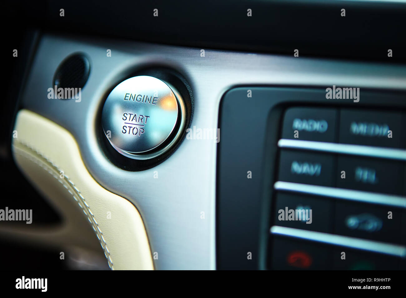 Start stop engine modern new car button Stock Photo - Alamy