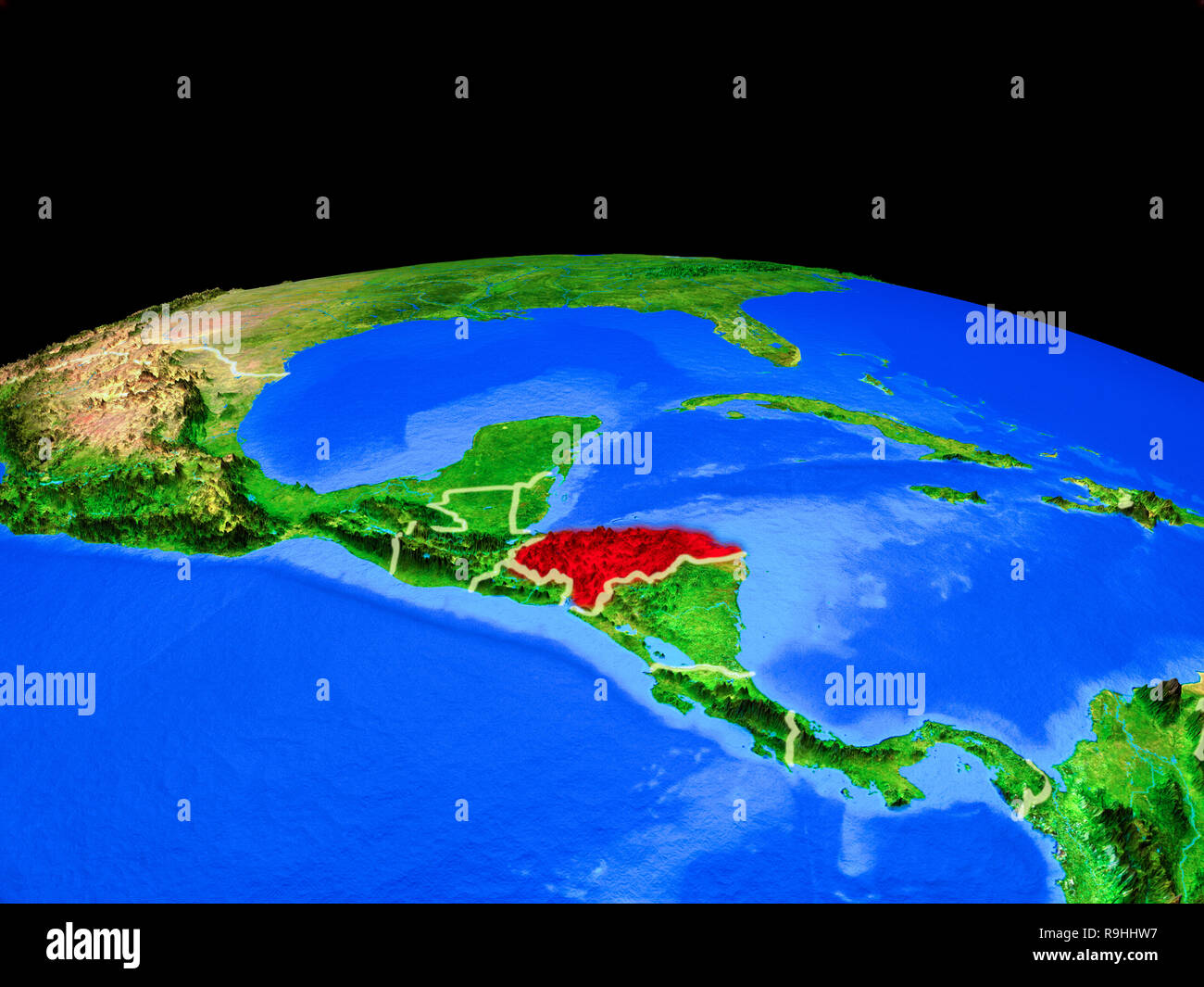 Honduras on model of planet Earth with country borders and very ...