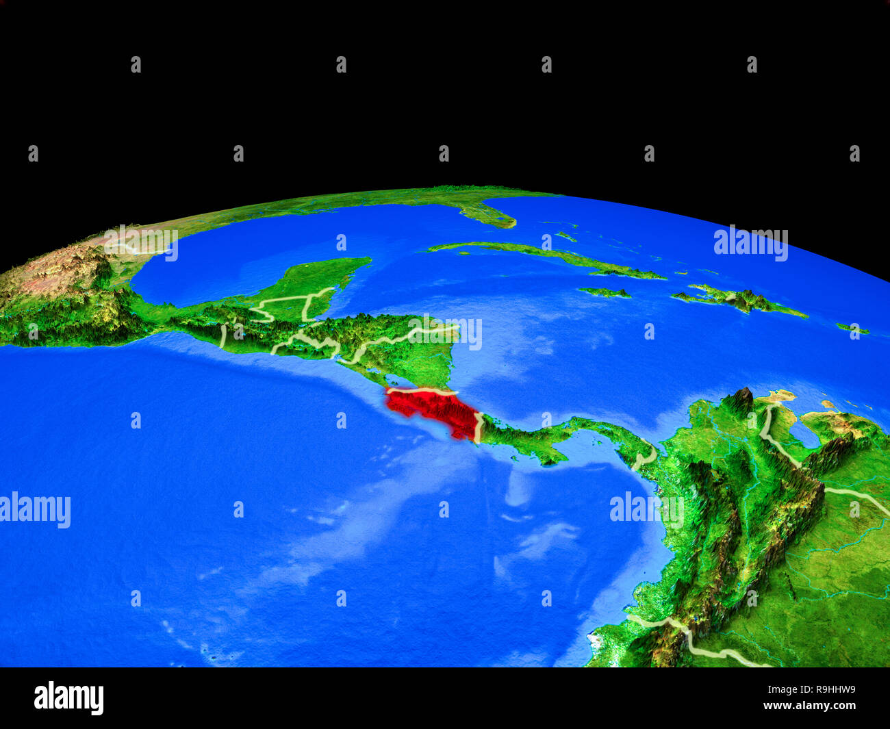Costa Rica on model of planet Earth with country borders and very ...