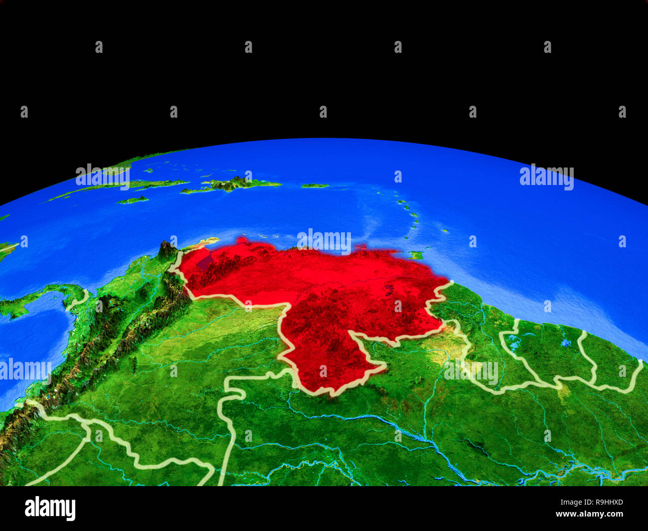Venezuela on model of planet Earth with country borders and very ...
