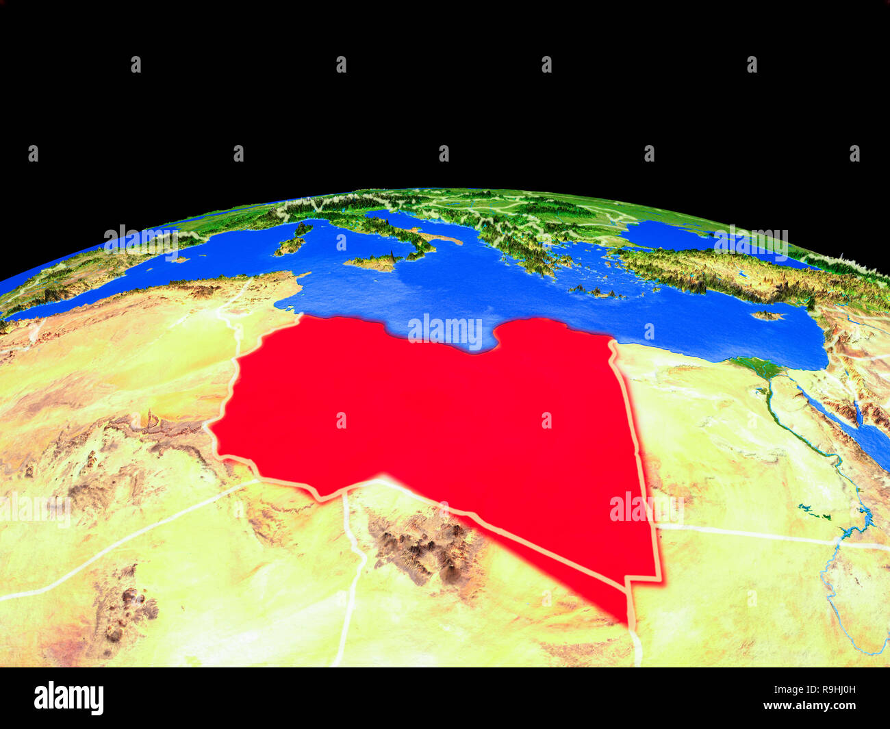 Libya on model of planet Earth with country borders and very detailed ...