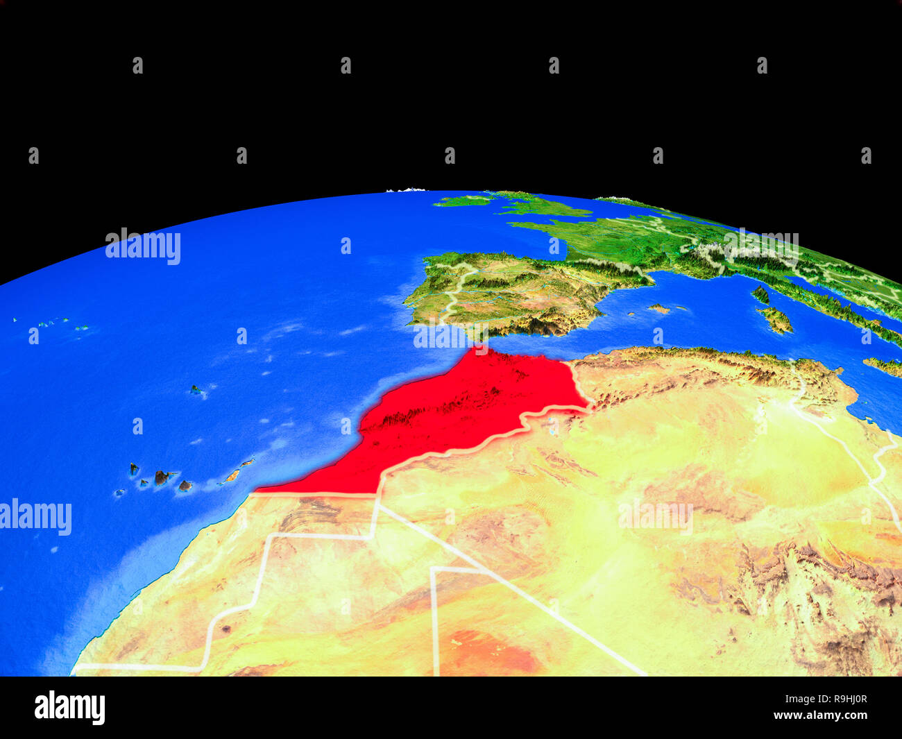 Morocco on model of planet Earth with country borders and very detailed ...