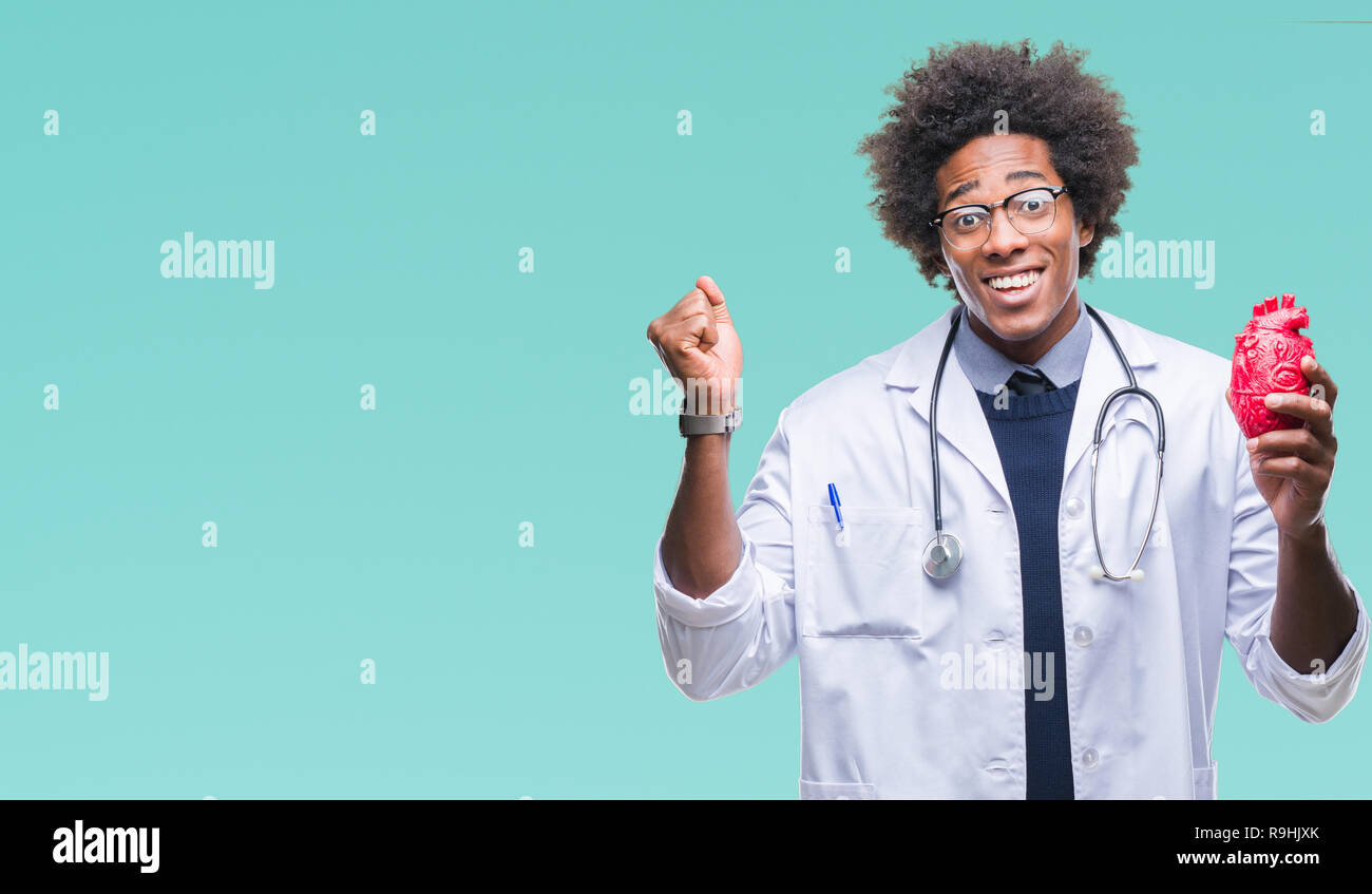 Afro american cardiologist doctor man over isolated background ...