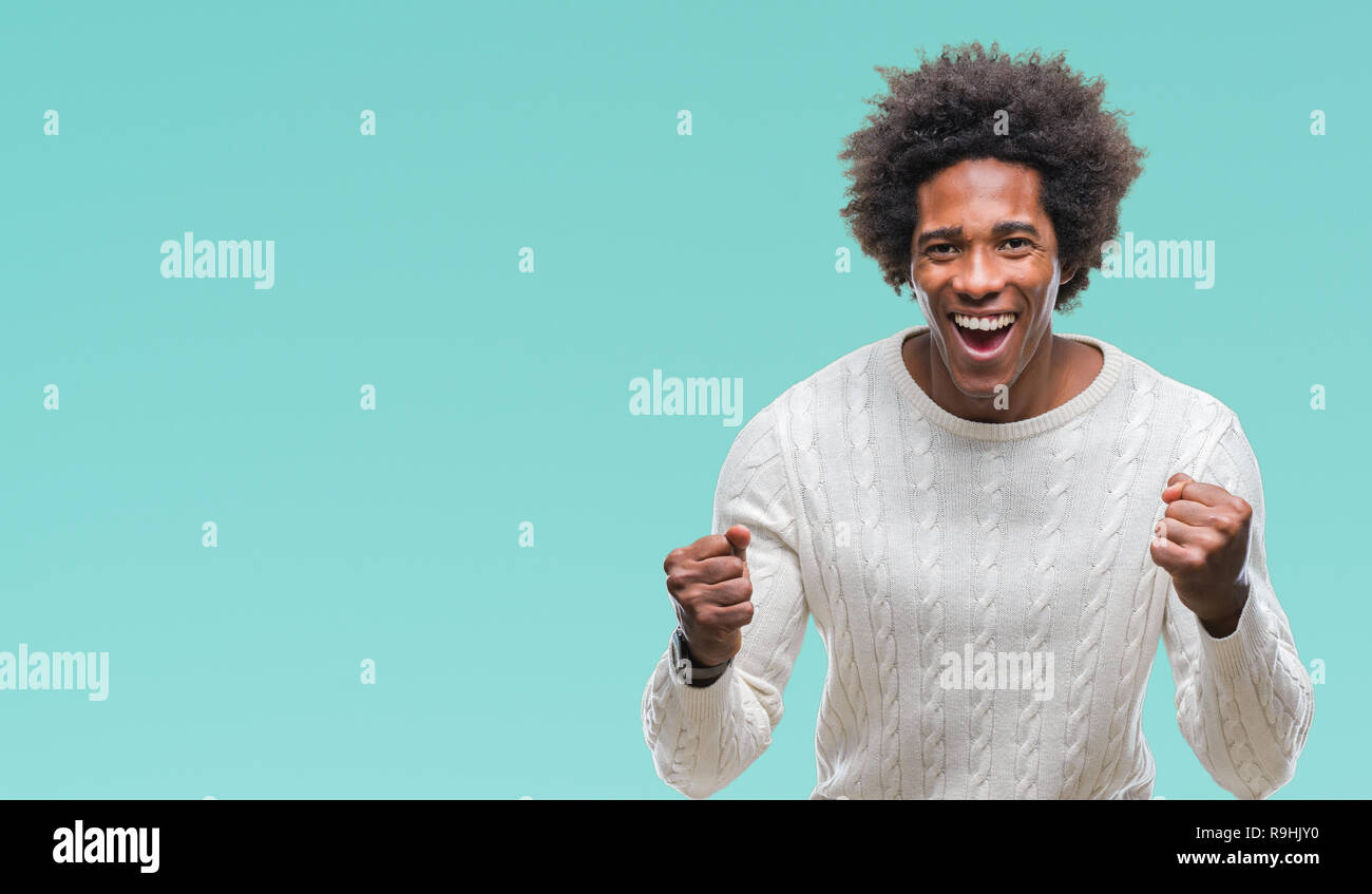 Happy afro american black man celebrating, very excited and confident ...