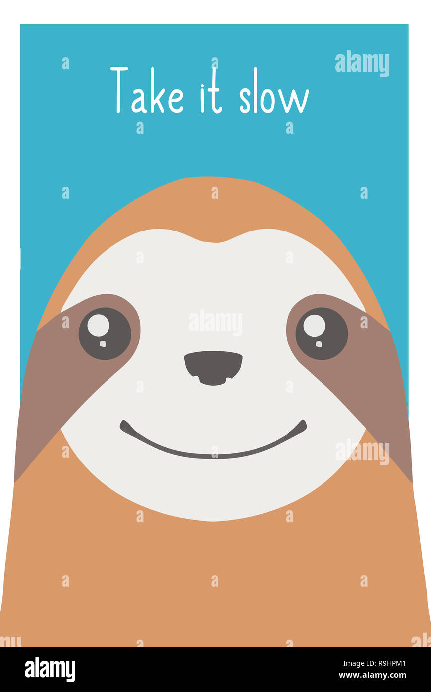 Portrait of happy sloth face on teal background graphic illustration ...